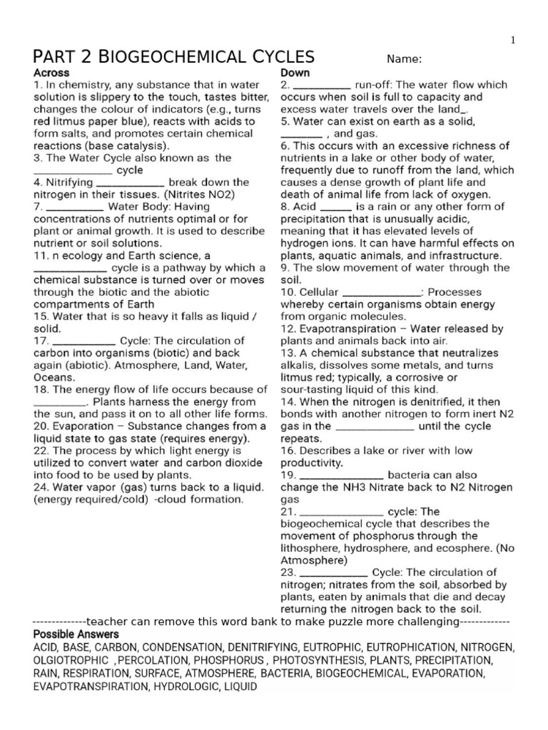Biogeochemical Cycles Review Game | PDF