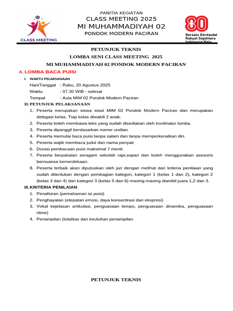 Juknis Lomba Class Meeting 2025 | PDF