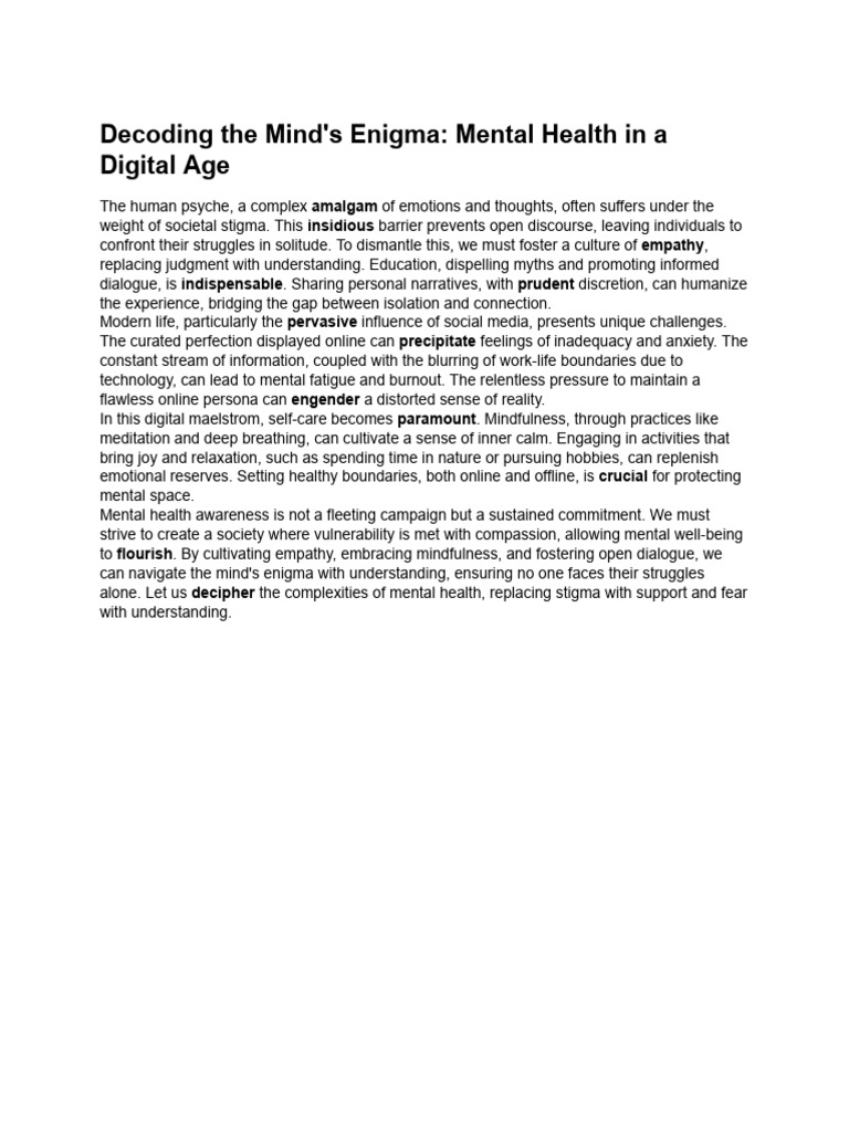 Mental Health Awareness - Article | PDF