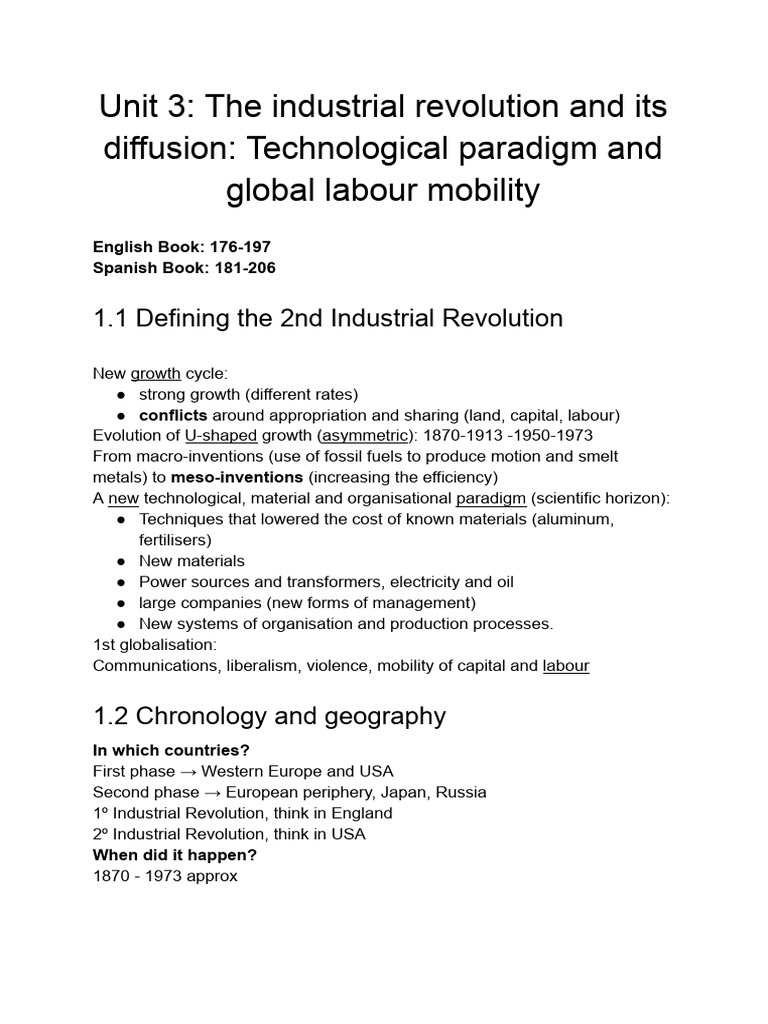 Unit 3 - The Industrial Revolution and Its Diffusion - Technological ...