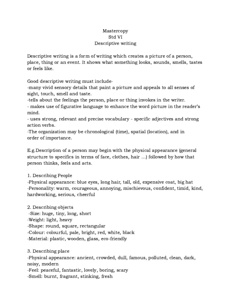 Descriptive and Story Writing Guide | PDF | Linguistics