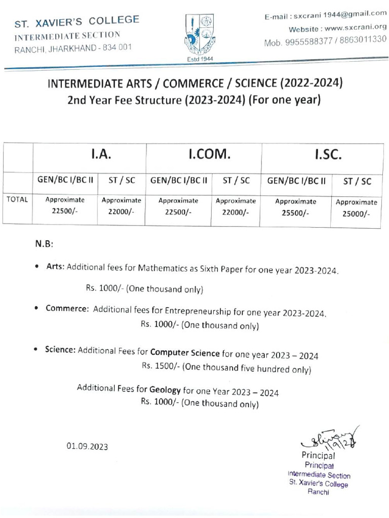 Notice For 2nd Year IA ICOM ISC 2022 24 Fee Structure | PDF