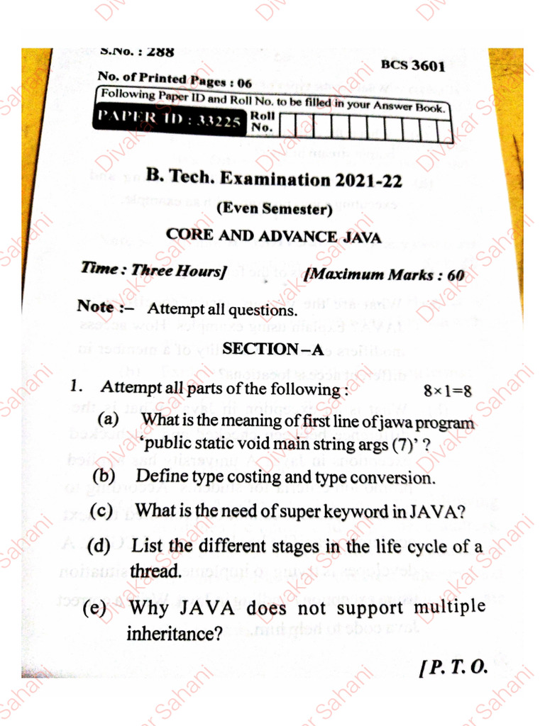 Core and Advance Java PYQ No - 01 | PDF | Software Engineering | Computing