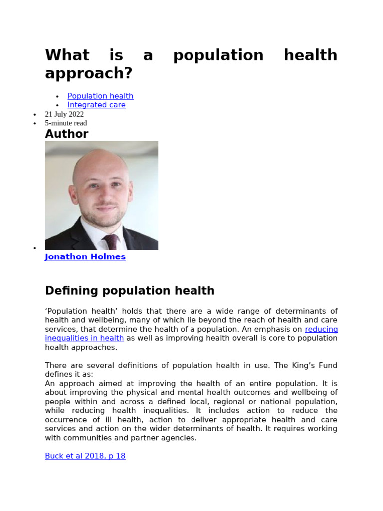 What Is A Population Health Approach | PDF | Health Care