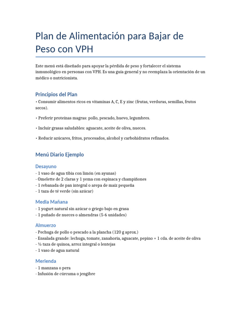 Menú Saludable para Bajar Peso y VPH | PDF