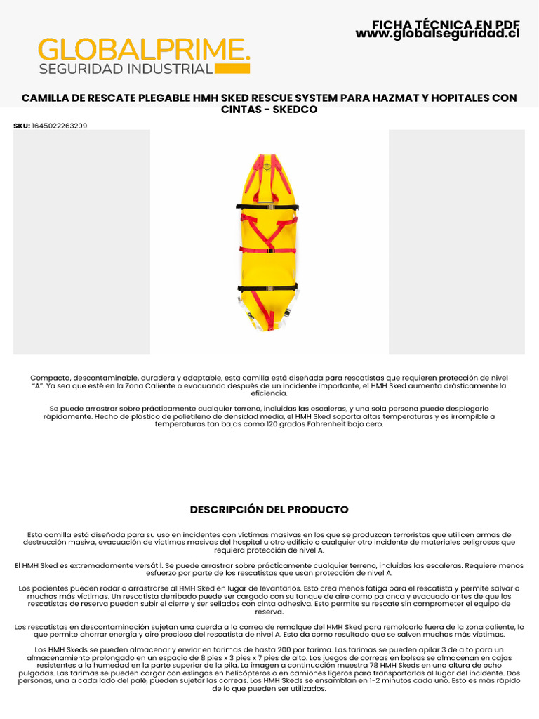 Camilla de Rescate Plegable HMH Sked Rescue System para Hazmat y ...