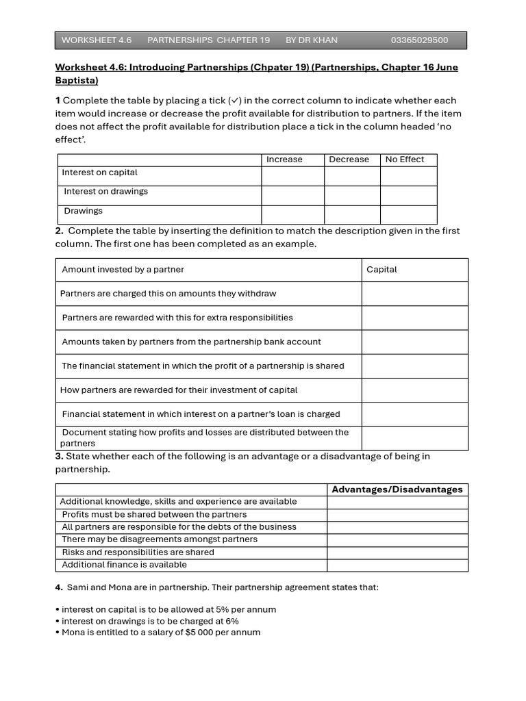 Partnership Profit Distribution Worksheet | PDF | Partnership | Interest