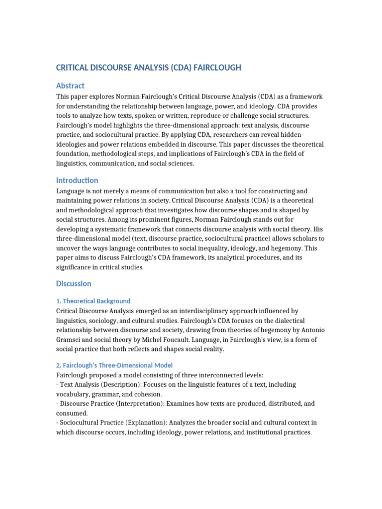 Fairclough's Critical Discourse Analysis | PDF | Discourse | Linguistics