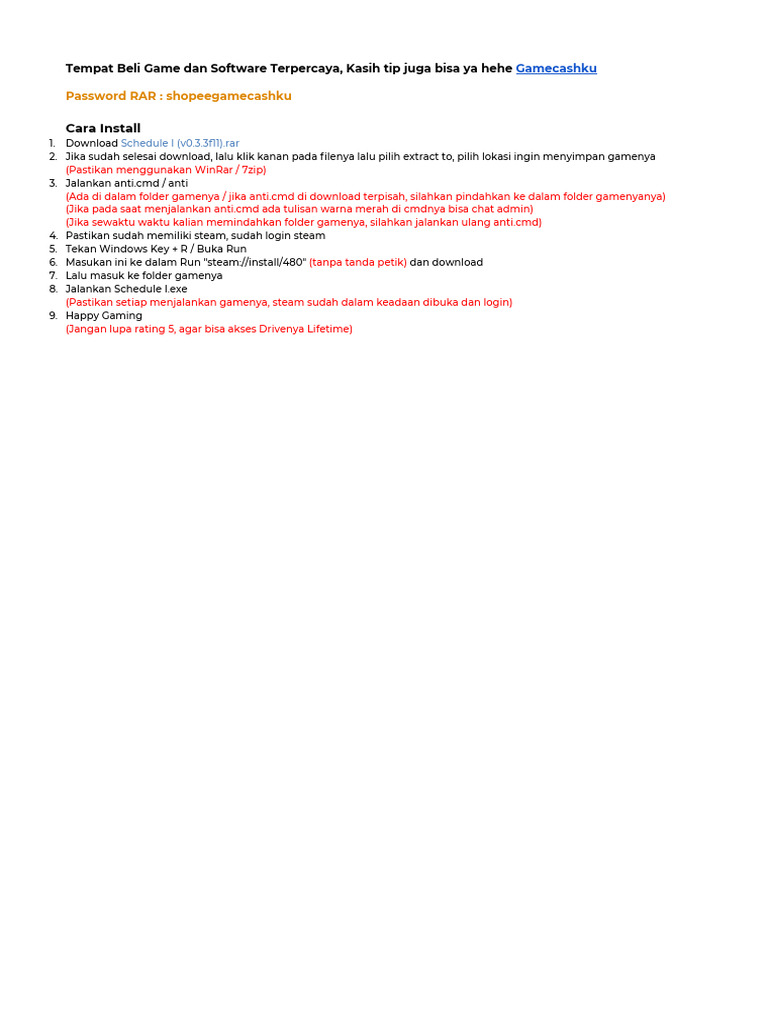 Panduan Instalasi Game Schedule I | PDF