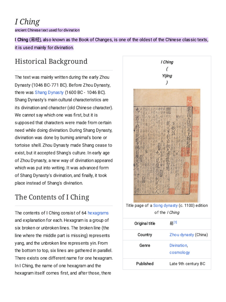 I Ching - Simple English Wikipedia, The Free Encyclopedia | PDF | China ...