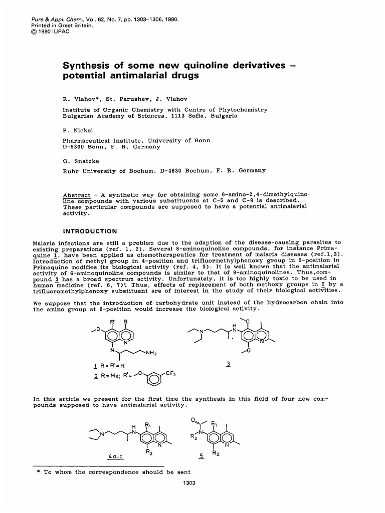 Synthesis of Some New Quinoline Derivatives - Vlahov R. Et Al | PDF ...