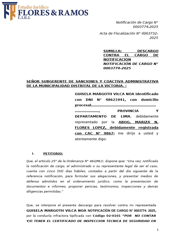 Descargo Notificación Cargo 0003774-2025 | PDF | Ley procesal | Debido ...
