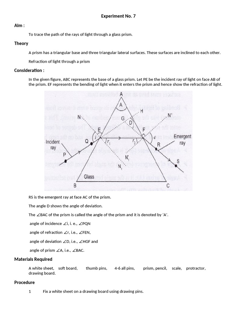 Light Refraction Through a Prism | PDF | Refraction | Angle