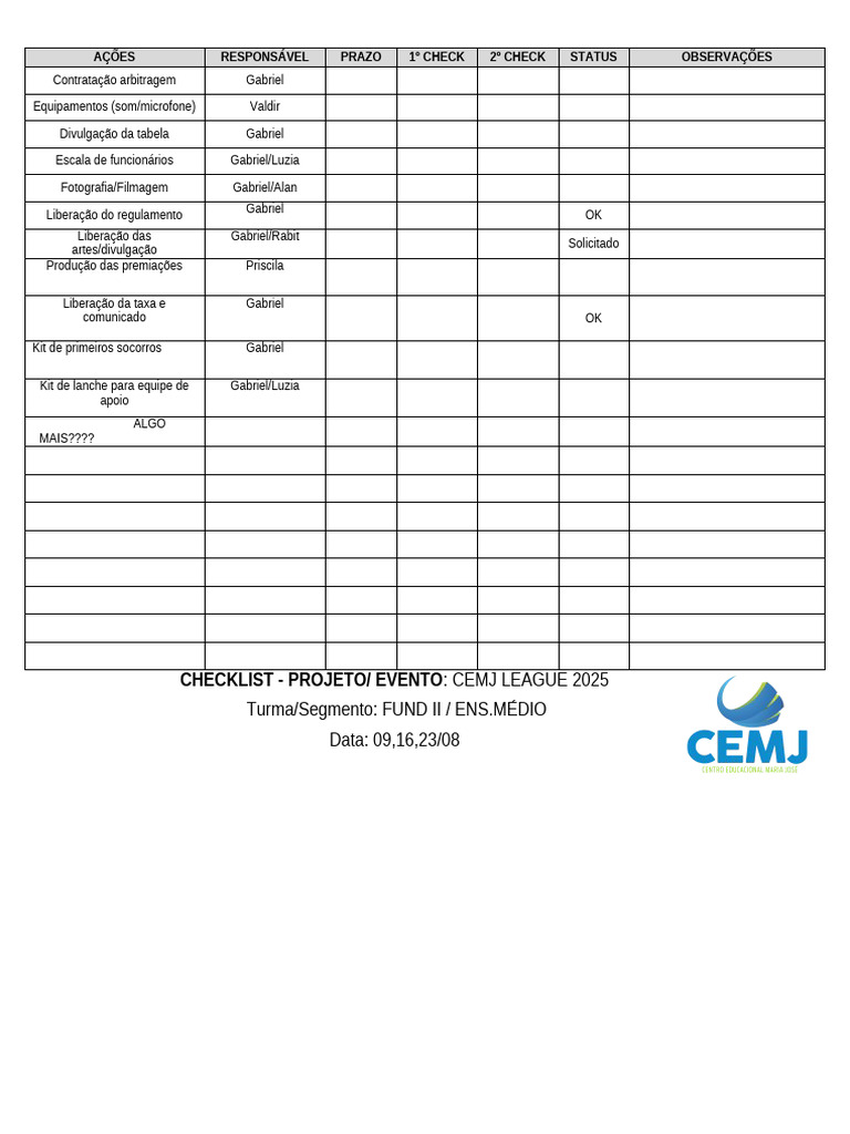 Checklist Cemj League | PDF