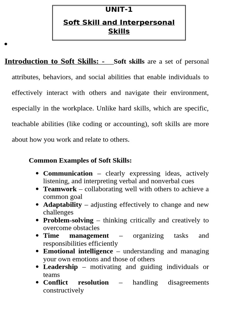 Unit-1 Soft Skill and Interpersonal Skills | PDF | Swot Analysis | Skill