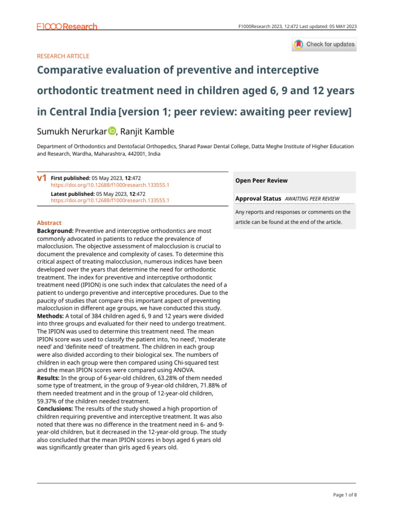 Comparative Evaluation of Preventive and Intercept | PDF | Orthodontics | Statistics