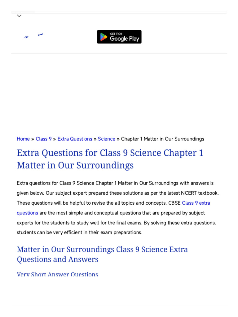 Extra Questions For Class 9 Science Chapter 1 Matter in Our ...