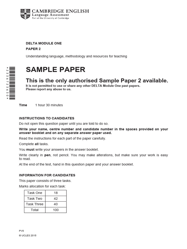DELTA Module One Sample Paper 2 Guide | PDF | Intelligence | Cognitive ...