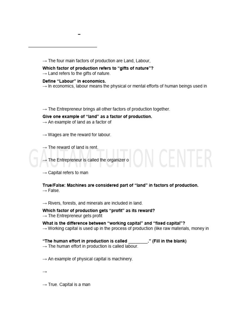 Factors of Production Class8 SST 2025-26 | PDF | Capital (Economics ...