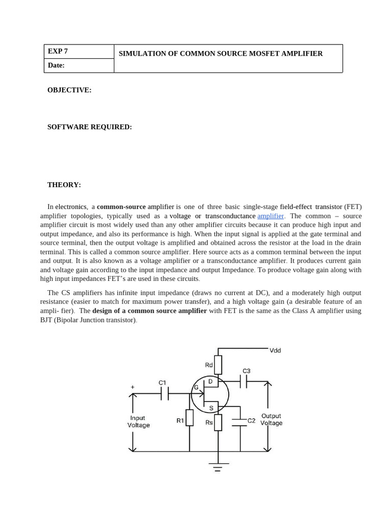 Common Source MOSFET Amplifier Design | PDF