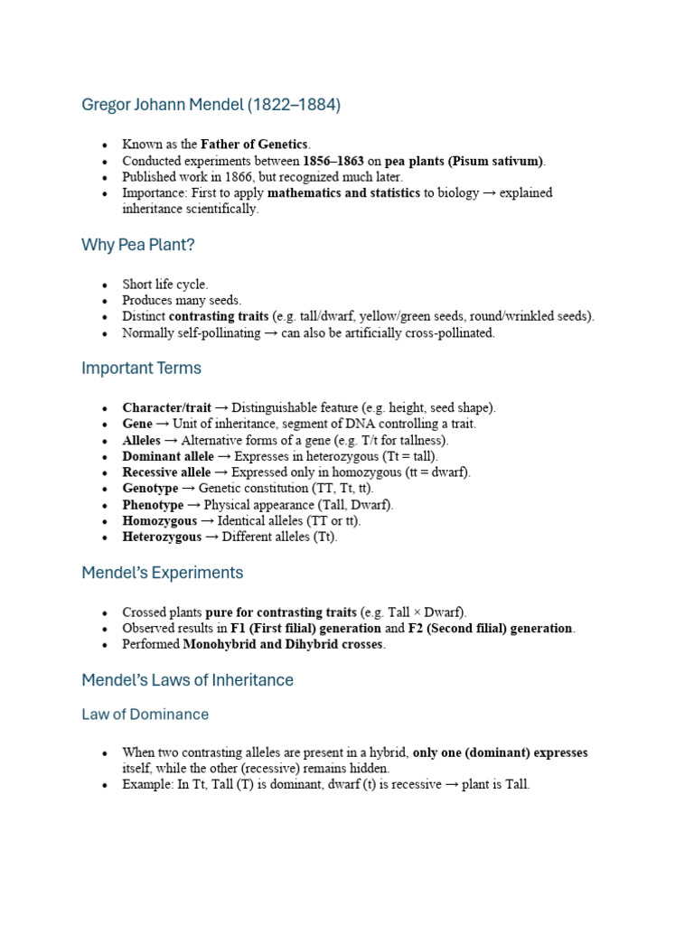 Mendel Law of Inheritance | PDF | Dominance (Genetics) | Genotype
