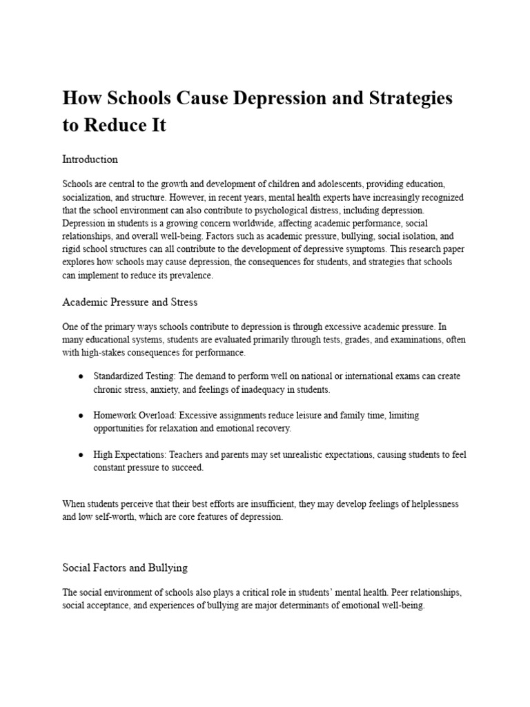 How Schools Cause Depression and Strategies To Reduce It | PDF | Mental ...
