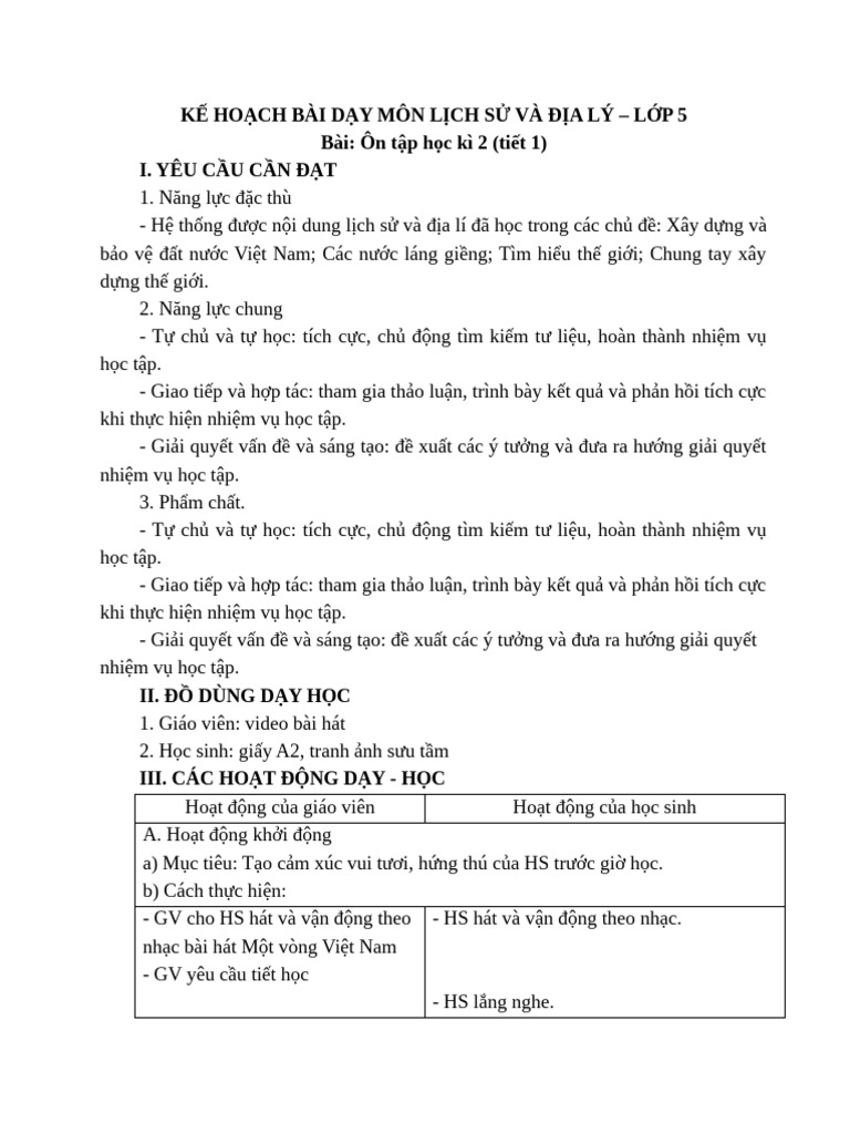 KHBD LSDL 5 Bai On Tap Hoc Ki 2 | PDF