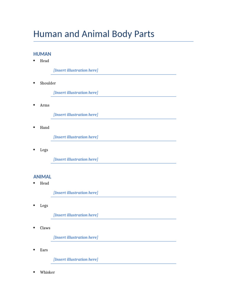 Human and Animal Body Parts Guide | PDF