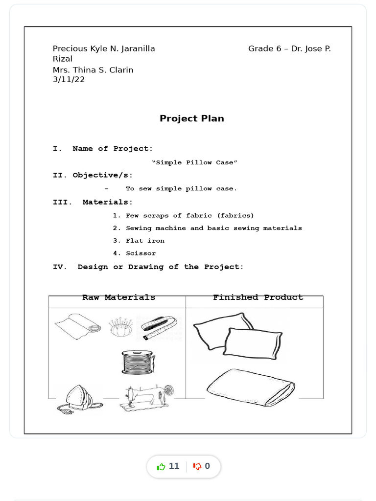 Grade 6 Pillow Case Project Plan | PDF | Sewing | Textile Arts