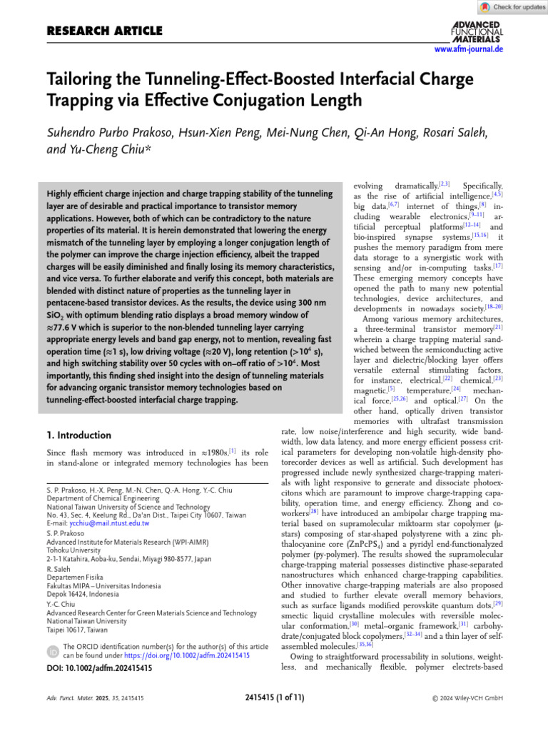 Adv Funct Materials - 2024 - Prakoso - Tailoring the Tunneling‐Effect‐Boosted Interfacial Charge ...