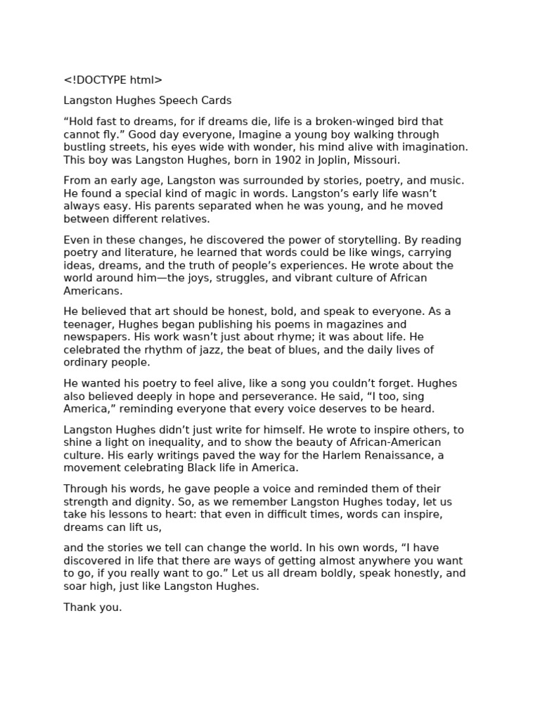 Langston Hughes Cards | PDF