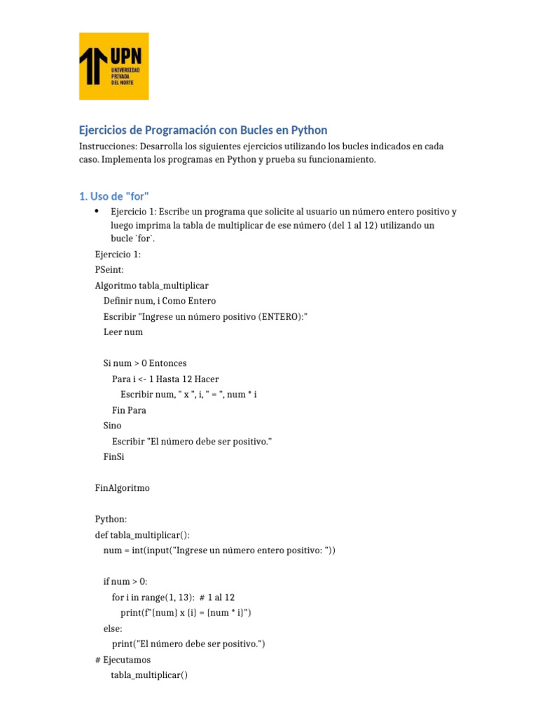 5.2 Ejercicios Bucles Python | PDF | Python (lenguaje de programación) | Informática teórica