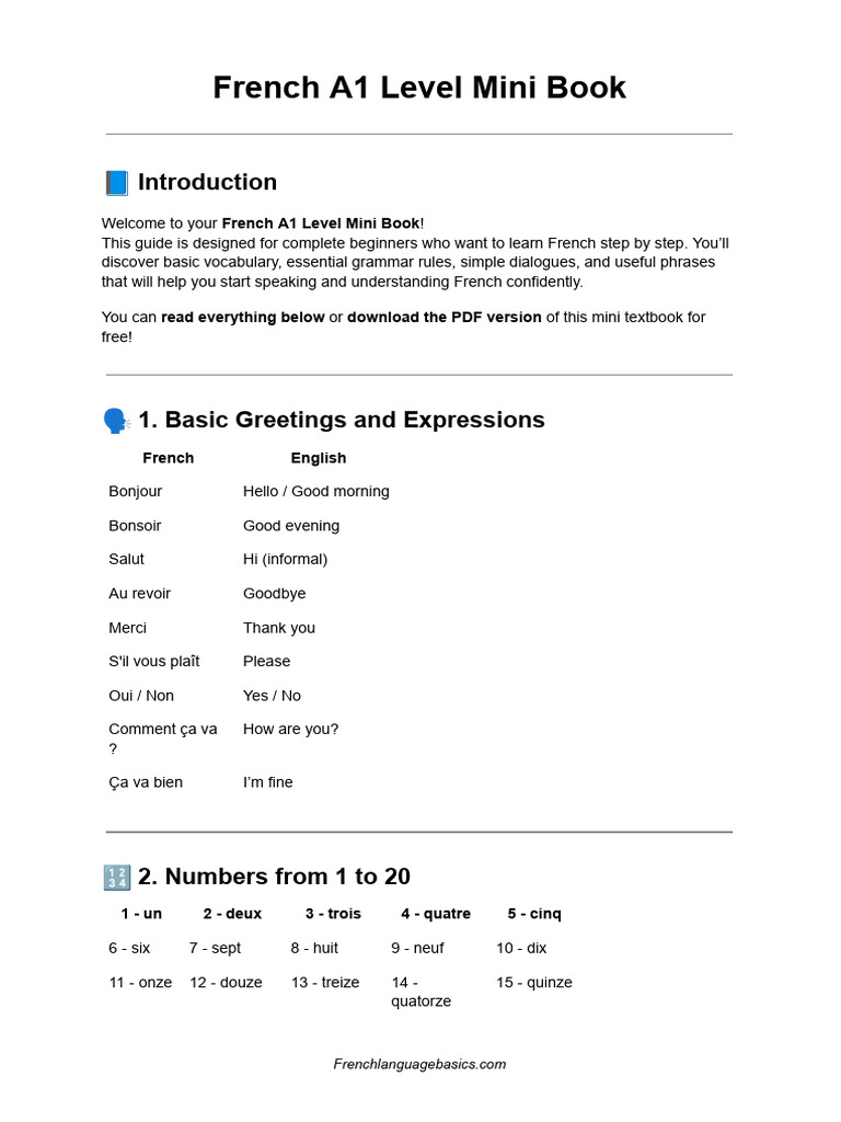French A1 Level Book Free PDF | PDF | Grammar | Linguistics