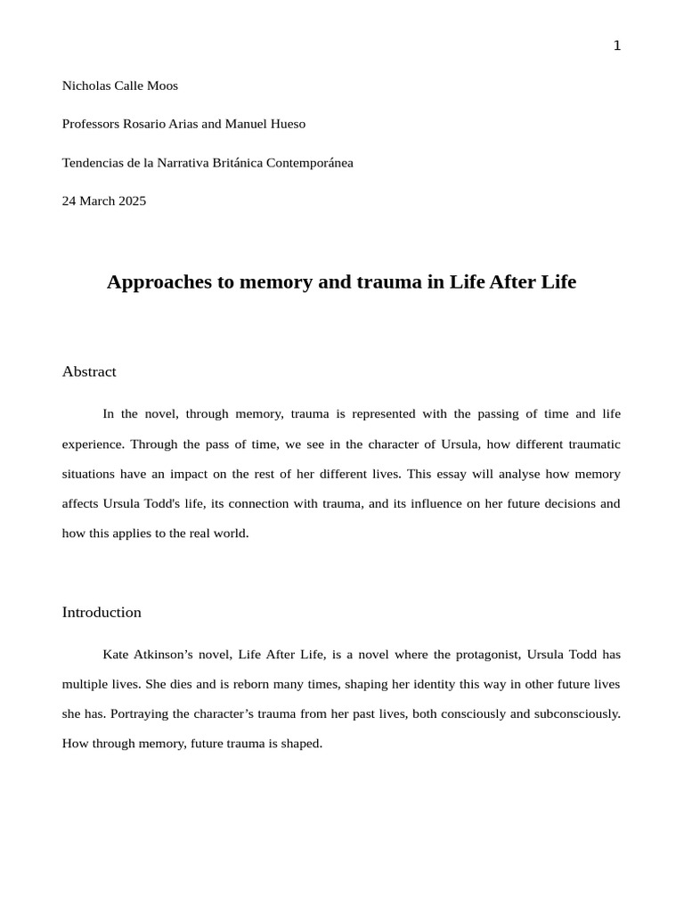 Memory and Trauma in Life After Life | PDF | Psychological Trauma ...