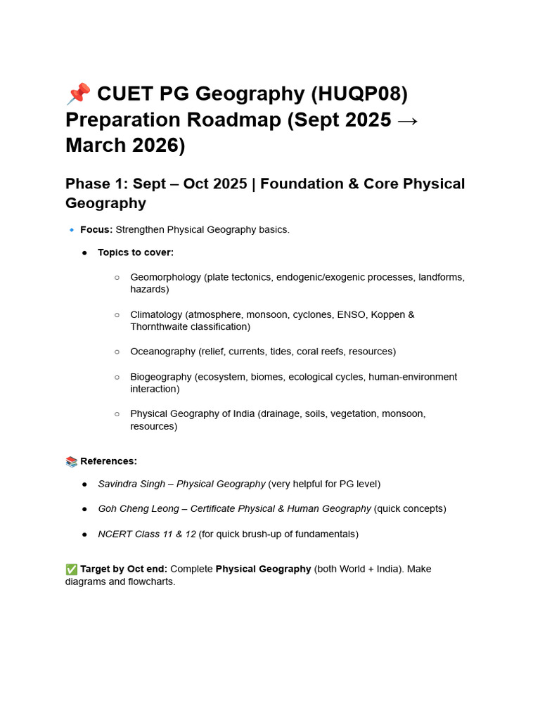 CUET PG Geography Syllabus 2026 Guide | PDF | Geography | Geomorphology