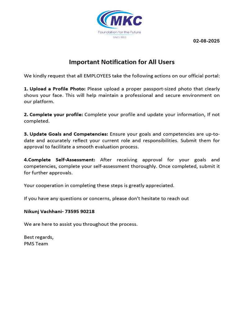 PMS Circular: Employee Action Steps | PDF