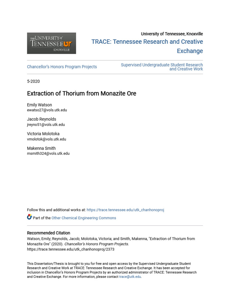 Thorium Extraction from Monazite Ore | PDF | Expense | Acid
