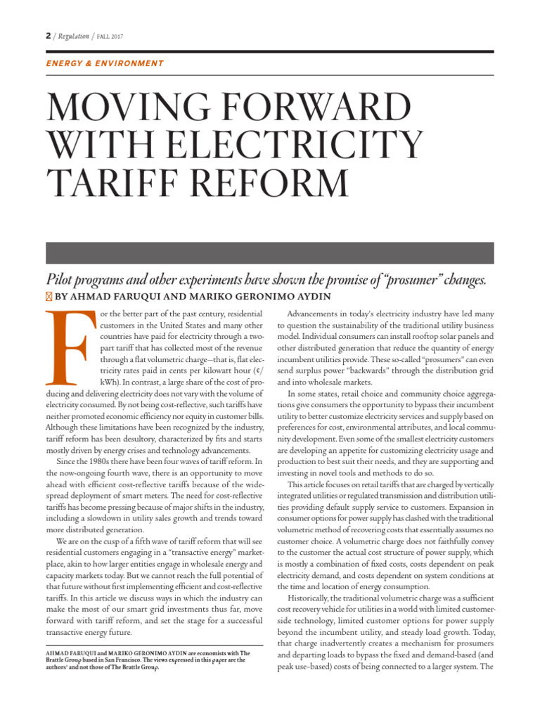Electricity Tariff Reform for Prosumers | PDF | Public Utility ...