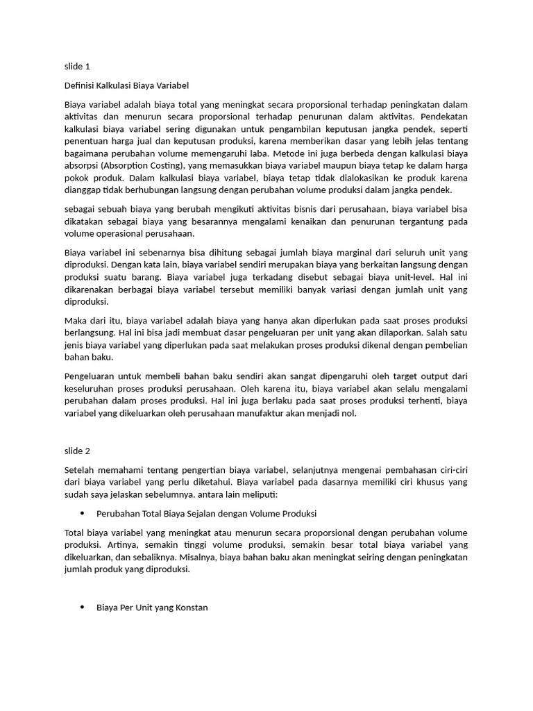 Pengertian dan Ciri Biaya Variabel | PDF