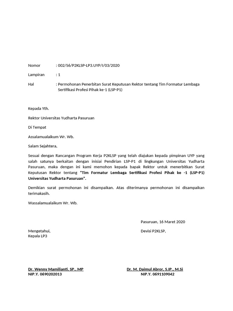 Surat Permohonan Ke Rektor | PDF