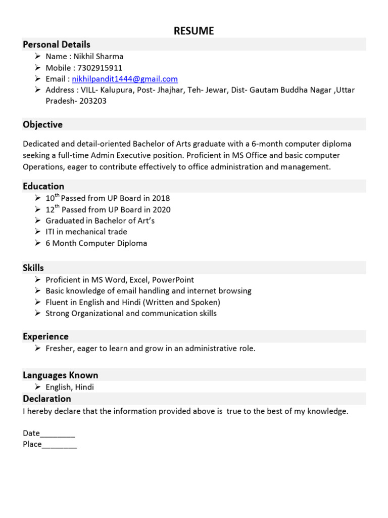 Resume: Personal Details | PDF