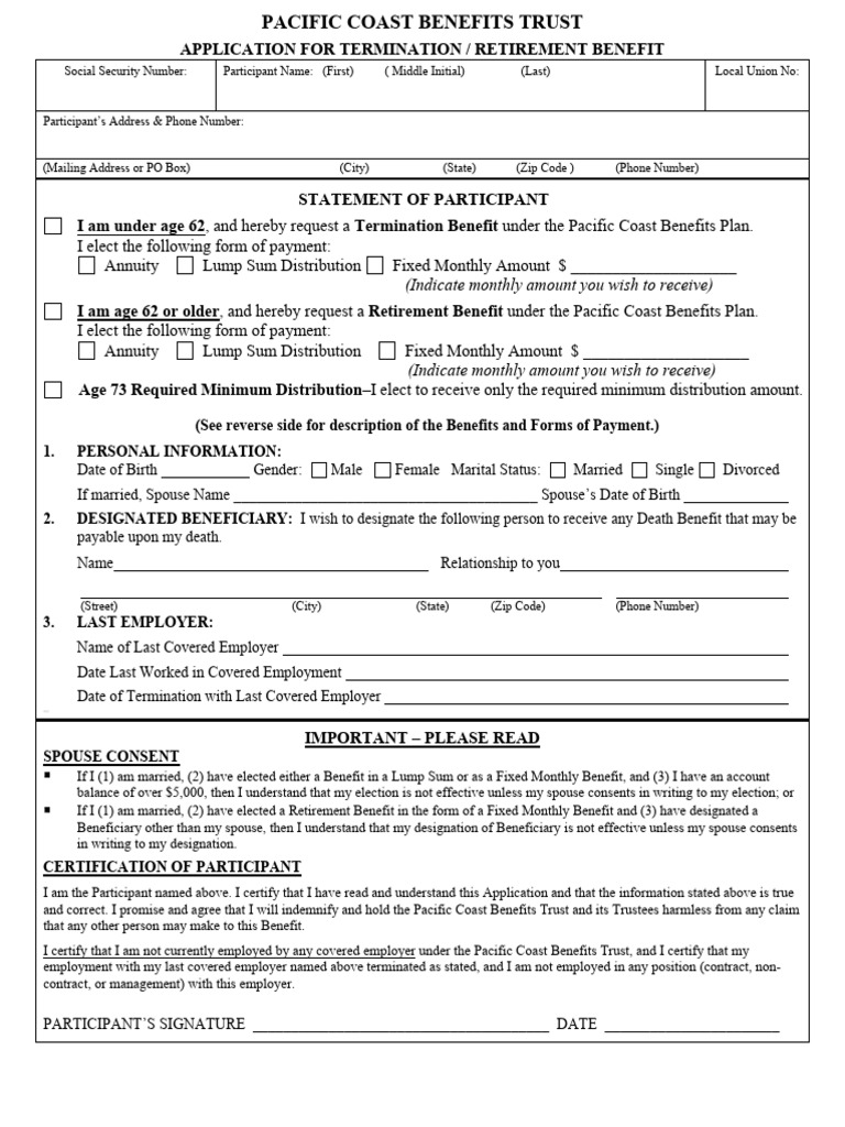 Application For Retirement - Termination Benefit | PDF | Employment ...