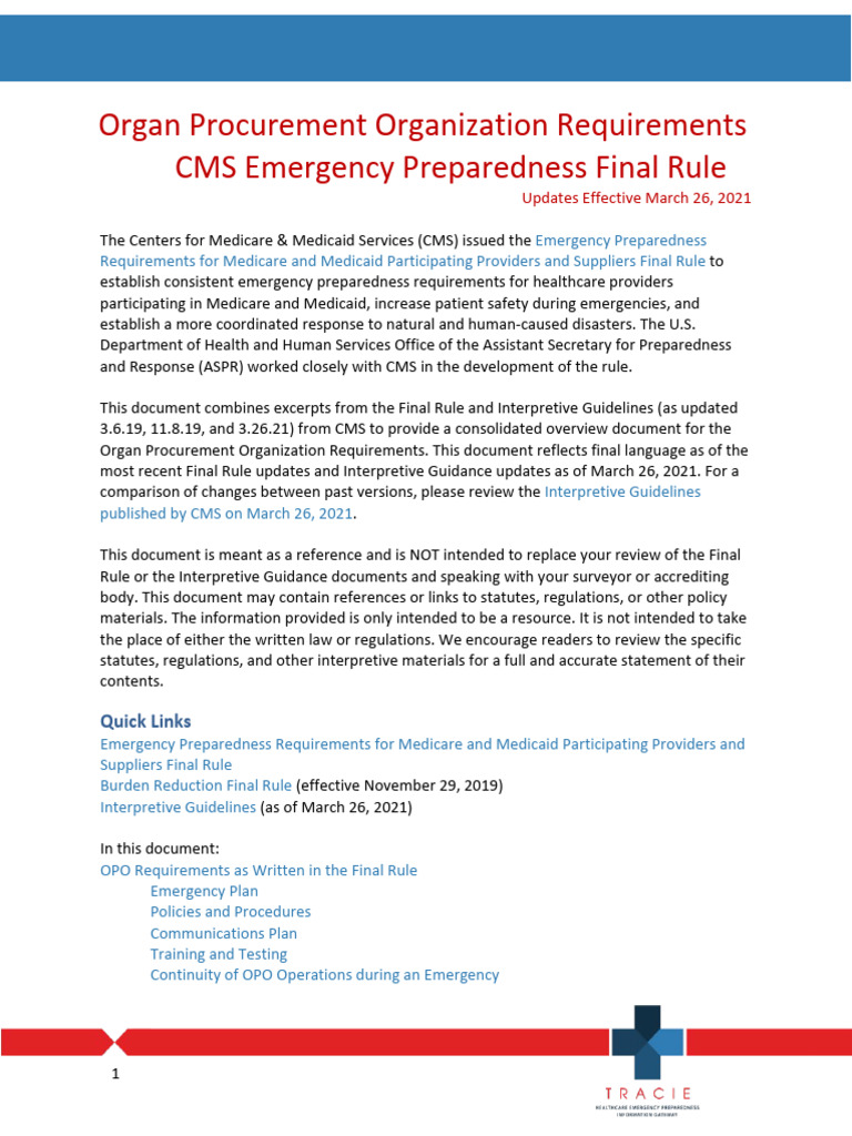 Aspr Tracie Cms Ep Rule Opo Requirements | PDF | Emergency Management ...
