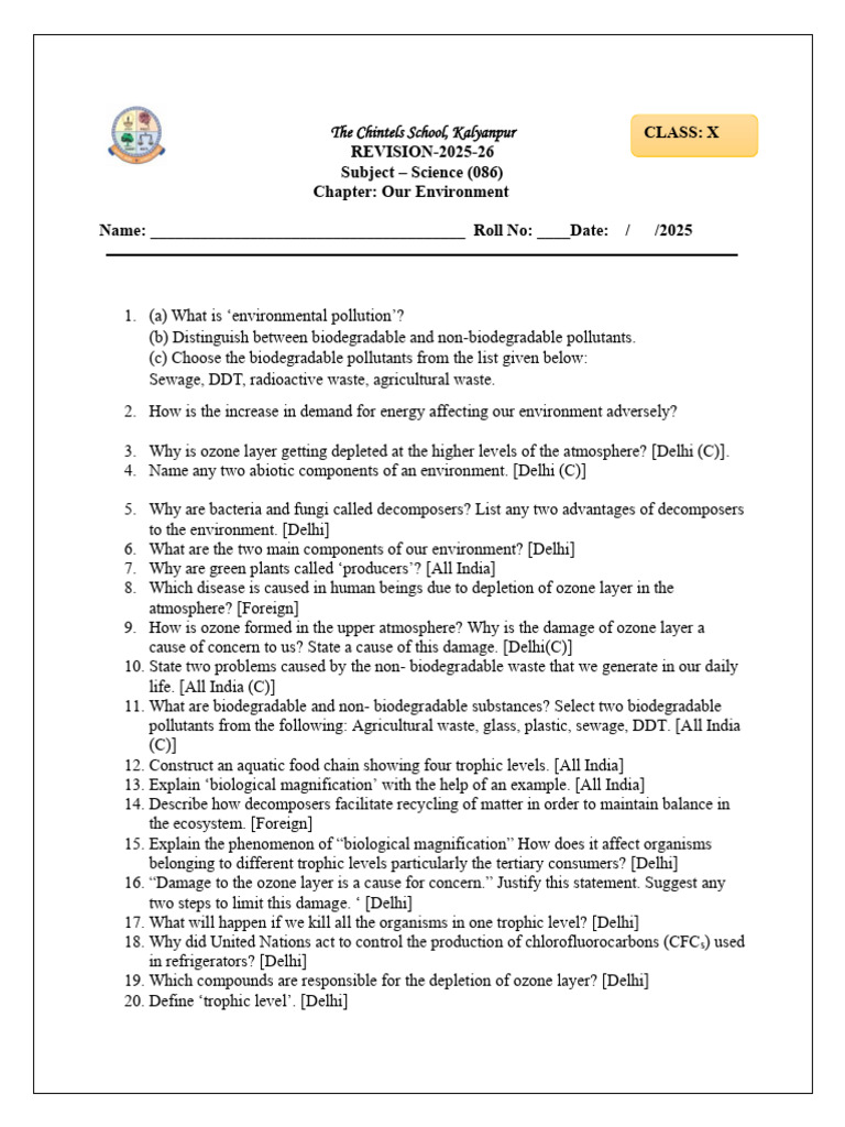 Our Environment - Revision | PDF | Chlorofluorocarbon | Natural Environment