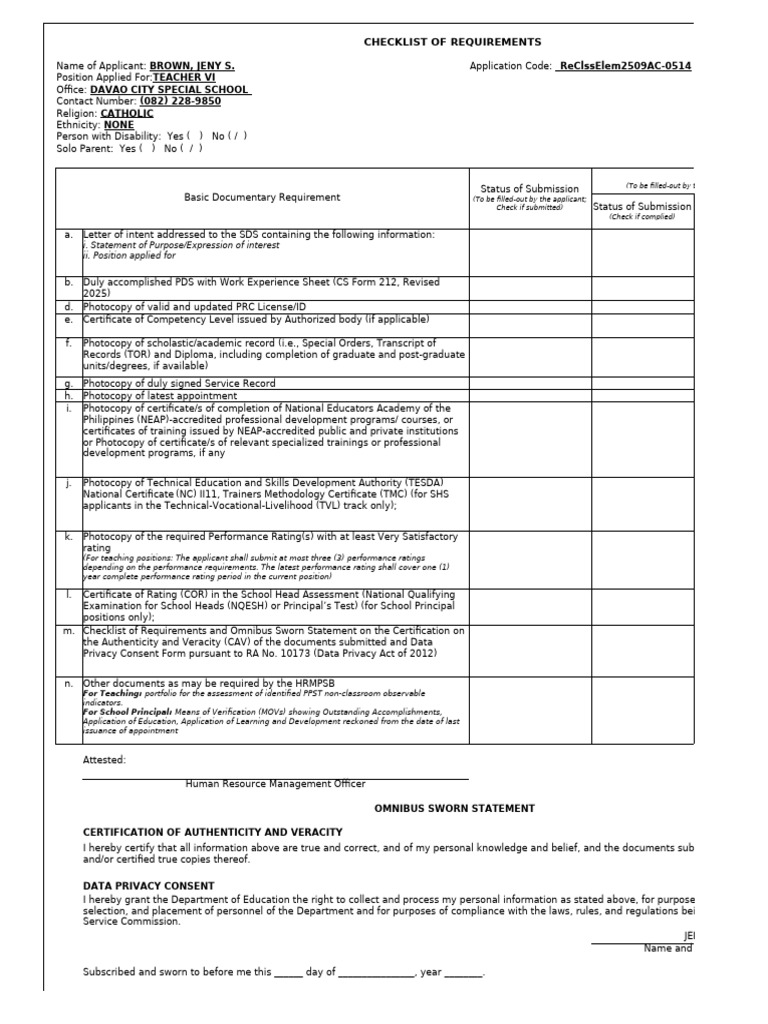 Annex C-2 - Checklist of Requirements and Omnibus Sworn Statement | PDF