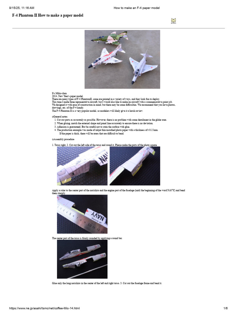 F-4 Phantom II Paper Model Guide | PDF | Adhesive | Fuselage