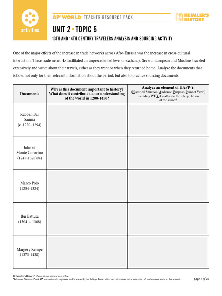AP WORLD TRP ACT 2.5 13th and 14th C Travelers Analysis and Sourcing | PDF