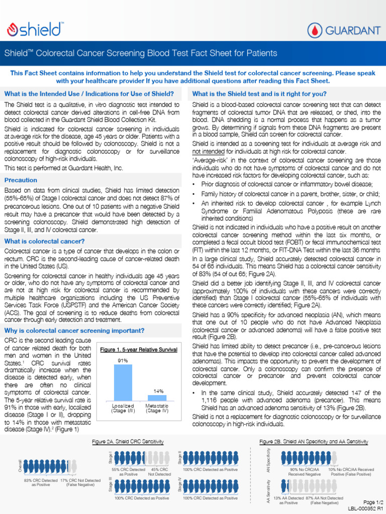 Shield Colorectal Cancer Blood Test Guide | PDF | Colorectal Cancer ...