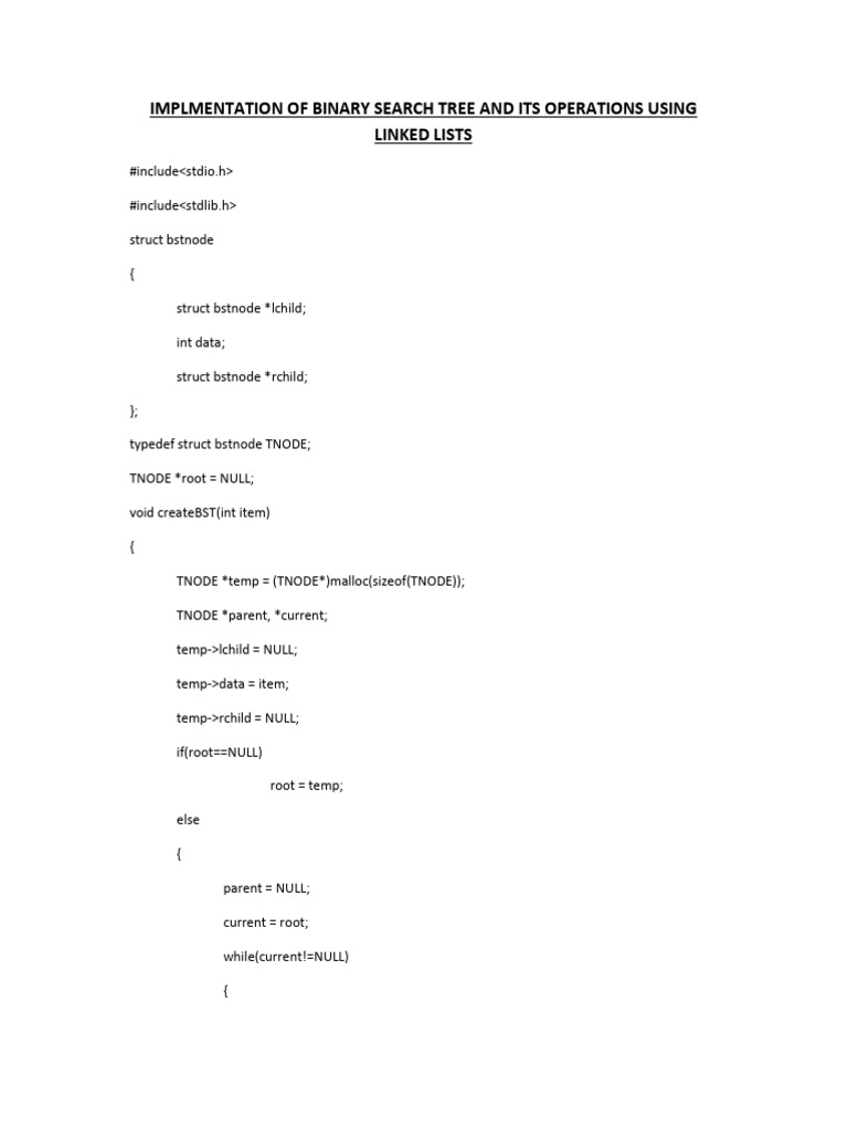 Binary Search Tree Operations | PDF | Algorithms And Data Structures ...