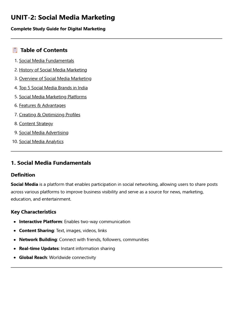 Unit 2 - Social Media Marketing - Complete Study Notes | PDF | Social ...